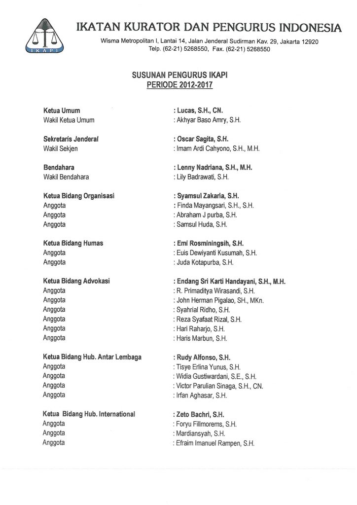 Susunan Pengurus IKAPI Periode 2012-2017 - IKAPI